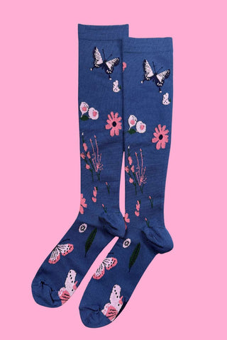 Navy Floral Compression Socks | Knee High Compression Wear – Annah Stretton