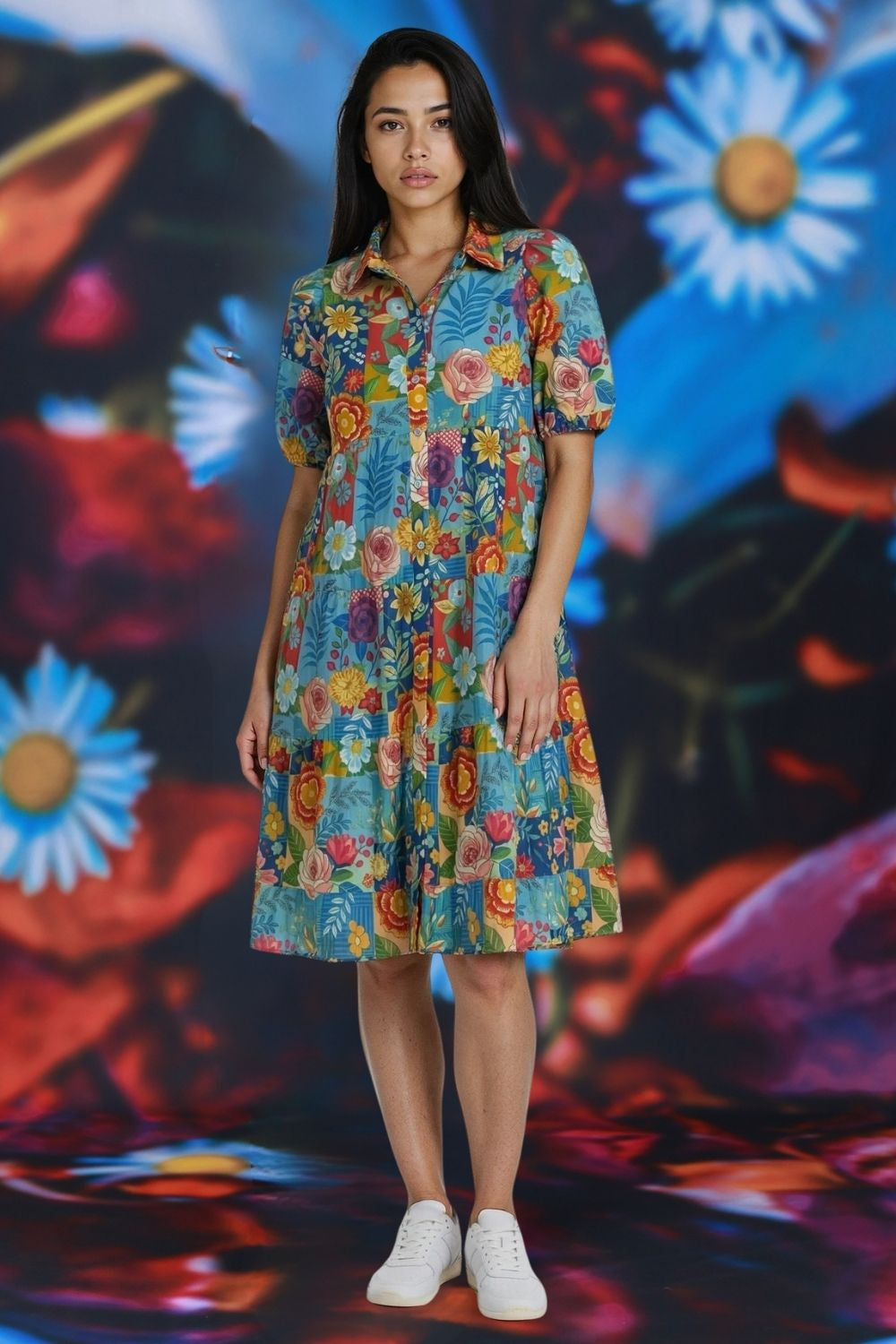 Mad Harriet - Mosaic Garden | Cotton Button Up Shirt Dress | Mosaic ...