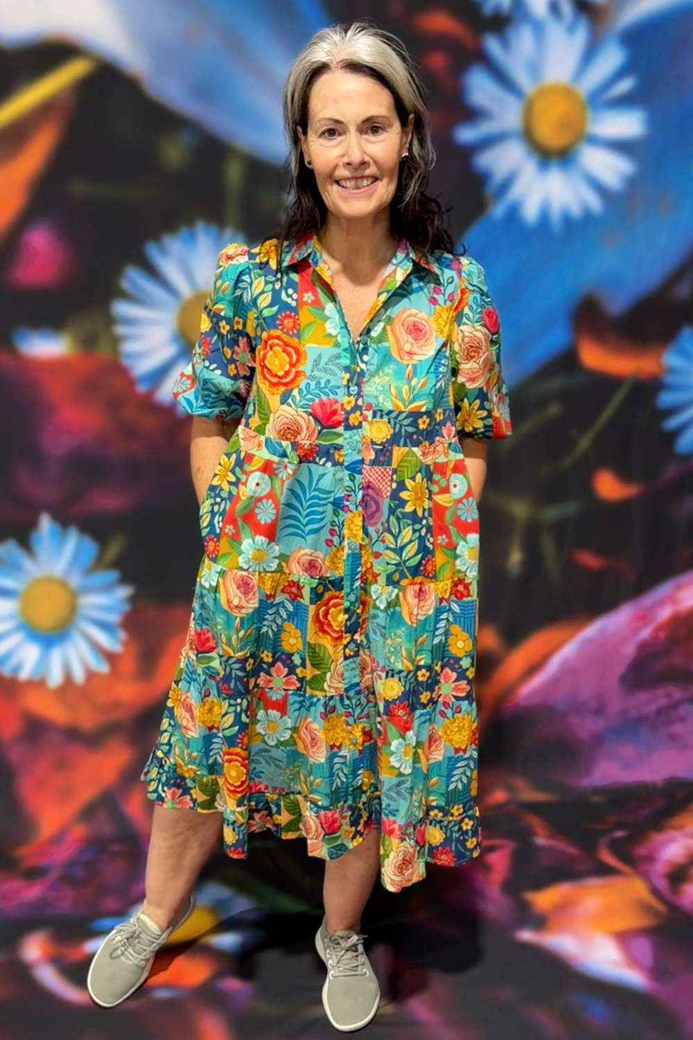 Mad Harriet - Mosaic Garden | Cotton Button Up Shirt Dress | Mosaic ...