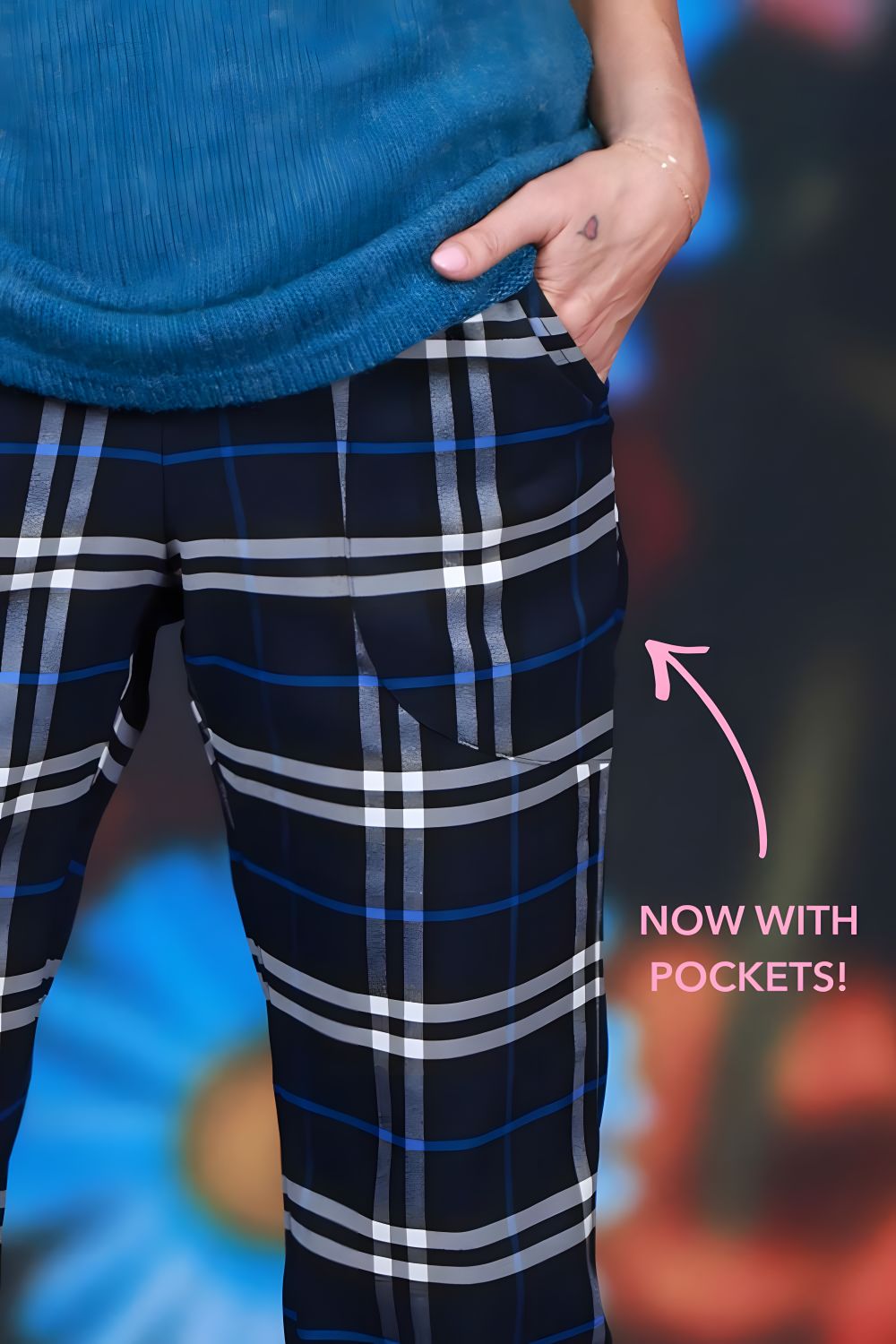 Vita Kaye Pants with Pockets | Elastic Waist Work Pants | Navy Plaid ...